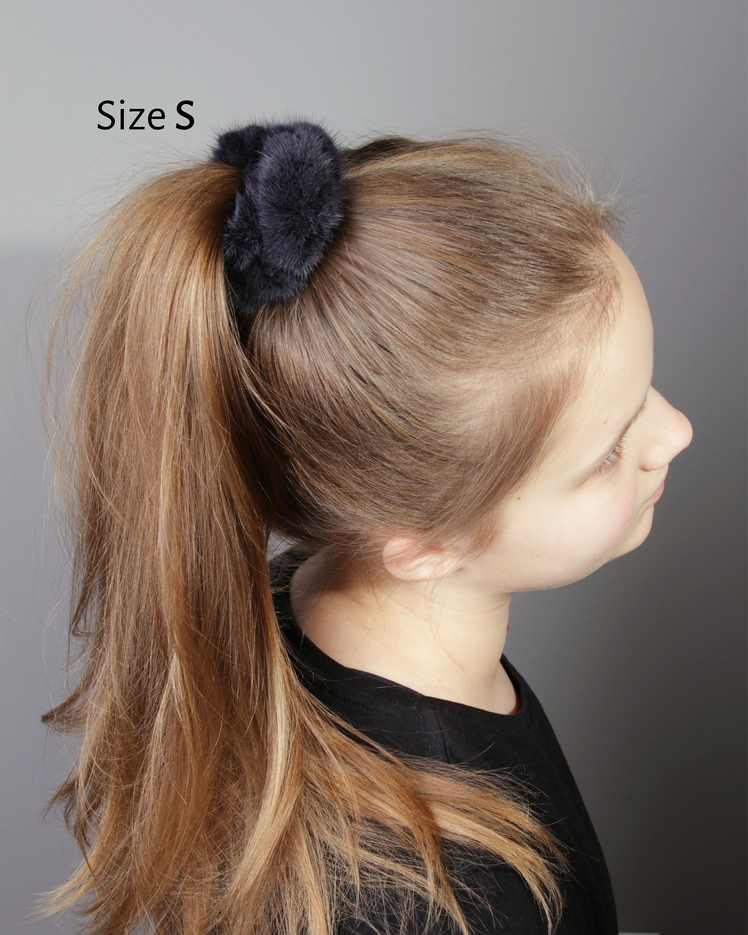 Fur Scrunchie for Hair Sizes M and S Natural Dark Gray Mink | Etsy