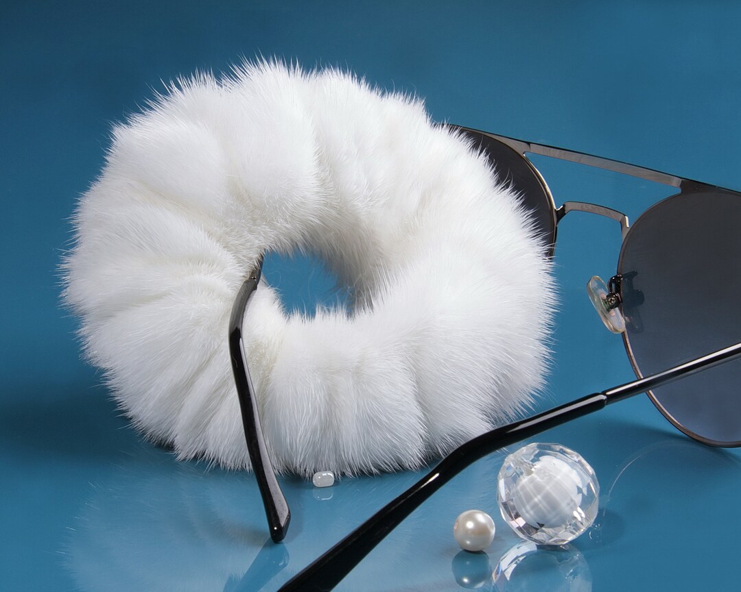 White Scrunchie, Real Fur Hair Accessory, Fur Accessories Elegant ...