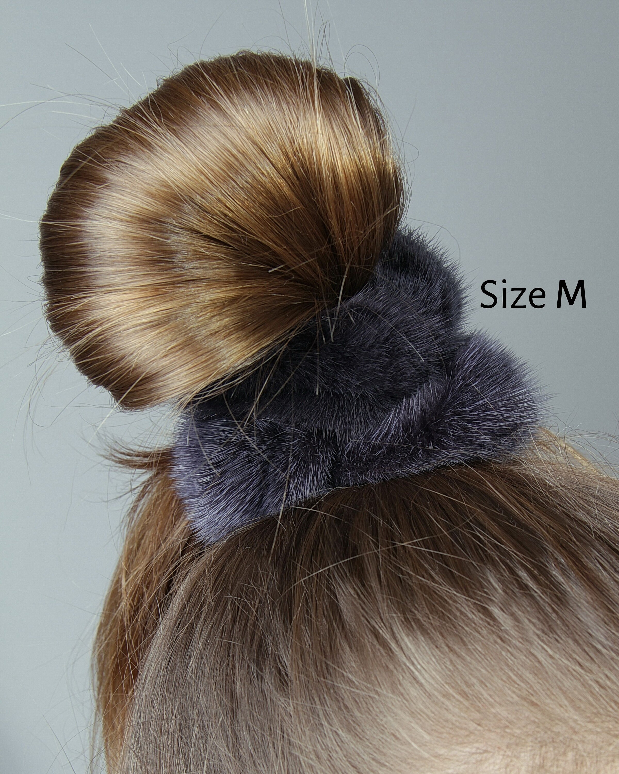 Fur Scrunchie for Hair Sizes M and S Natural Dark Gray Mink | Etsy