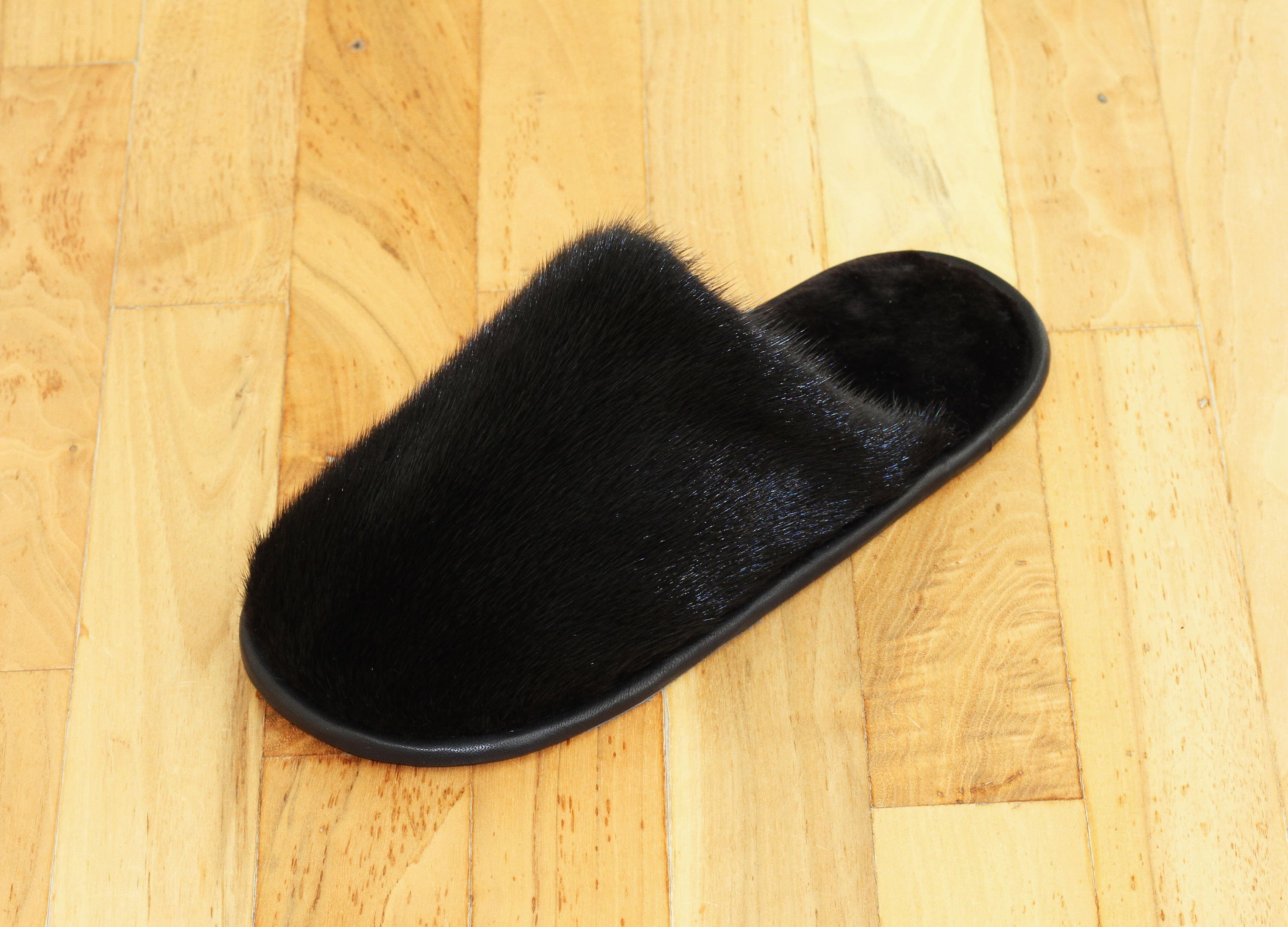 Real Fur Slippers for Women Real Black Mink Fur Street | Etsy