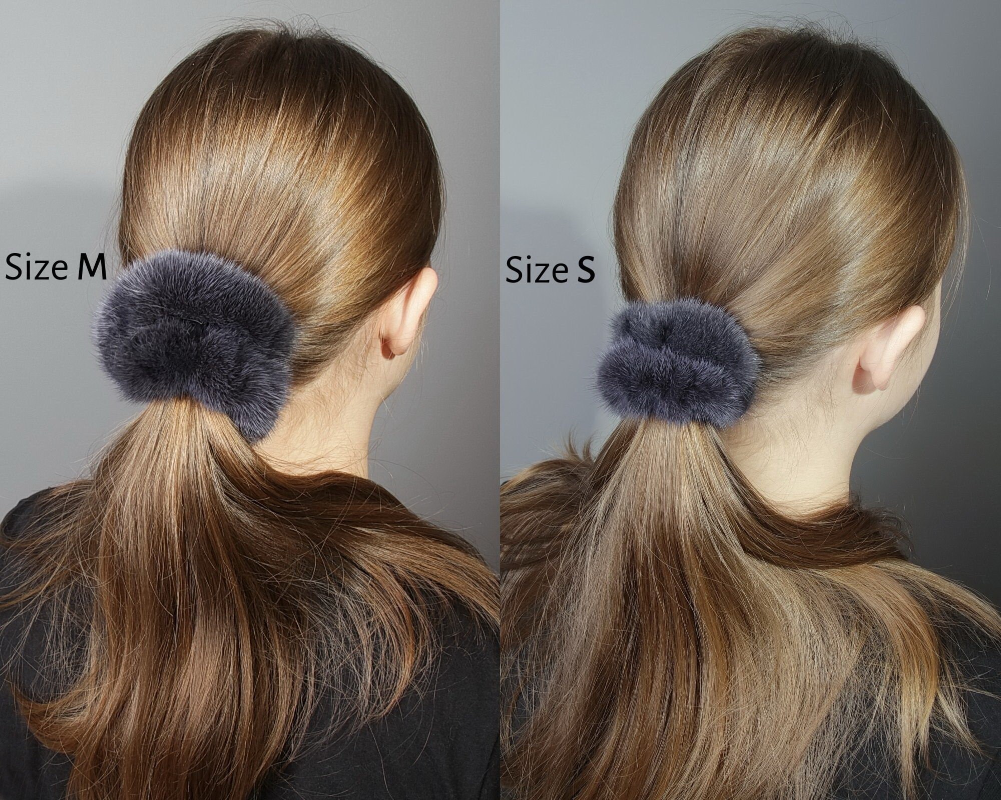 Fur Scrunchie for Hair Sizes M and S Natural Dark Gray Mink | Etsy