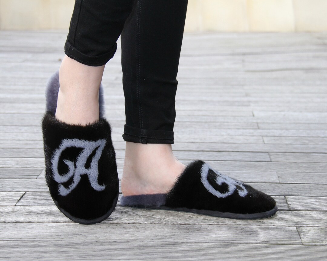 Monogram Slippers for Women, Elegant Mink Fur Slippers, Custom Uggs ...