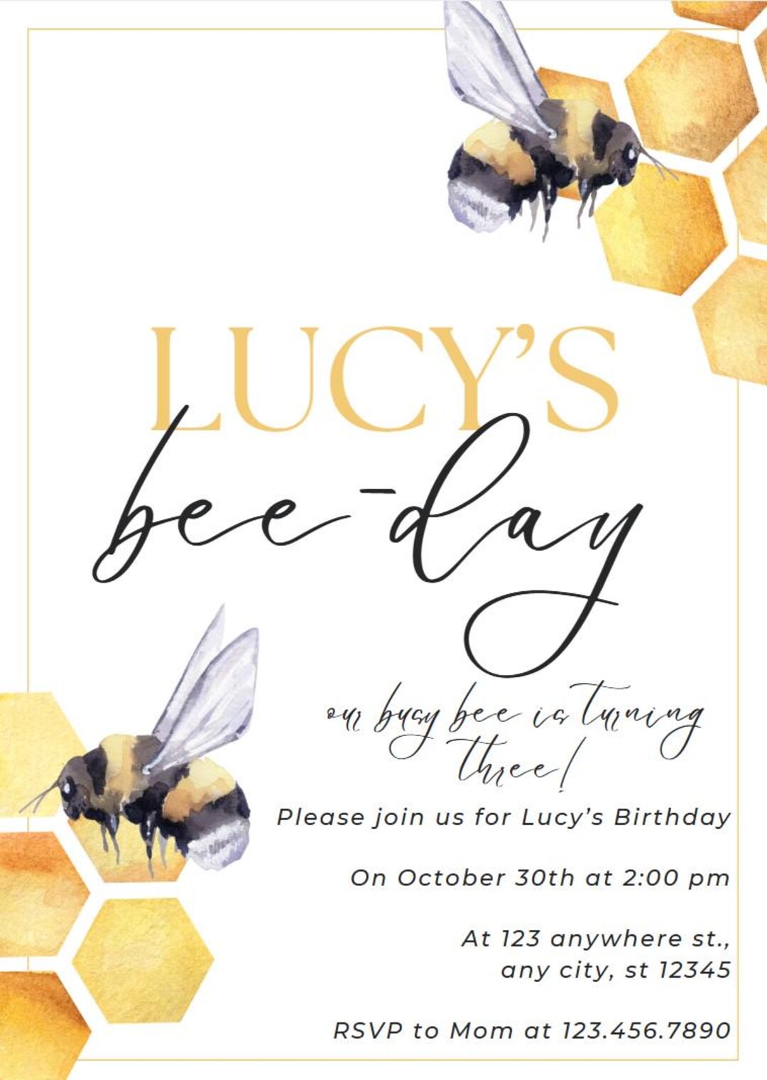 Editable Busy Bee Birthday Invitation - Etsy
