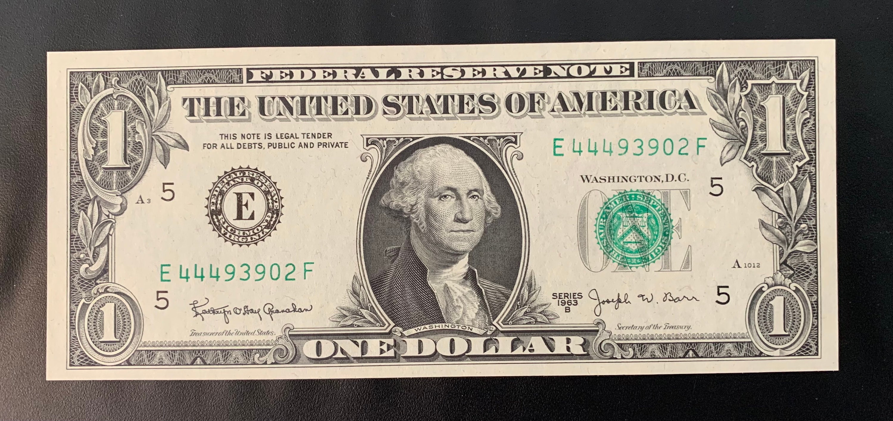 1963-B One Dollar Bill Joseph W. Barr Note E 44493902 F - Etsy