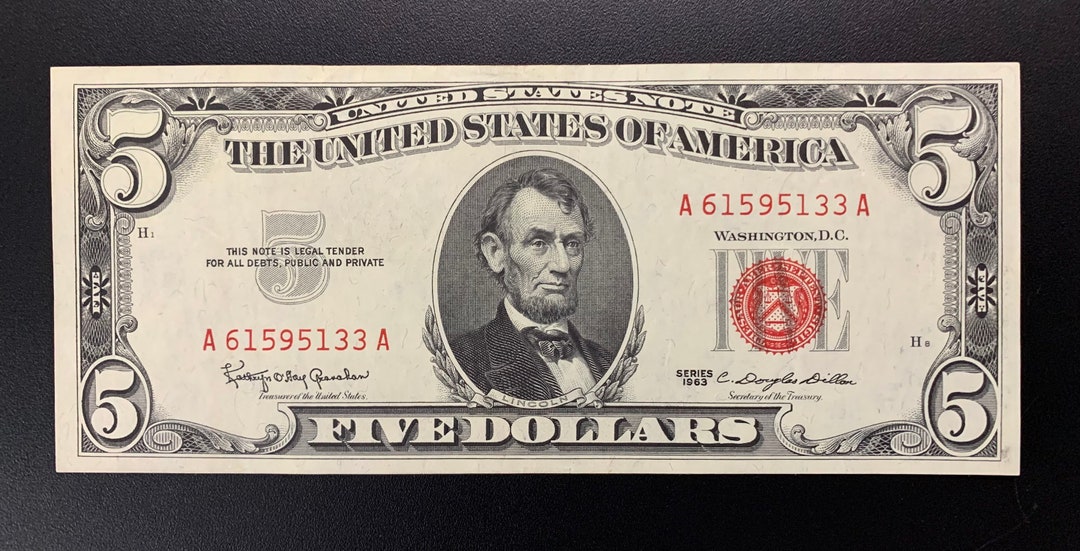 1963 Five Dollar Red Seal United States Note A 61595133 A - Etsy