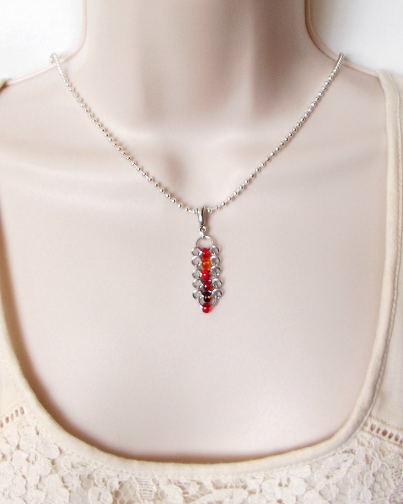 Red Beaded Pendant Euro 4in1 Maille Pendant Petite Red - Etsy