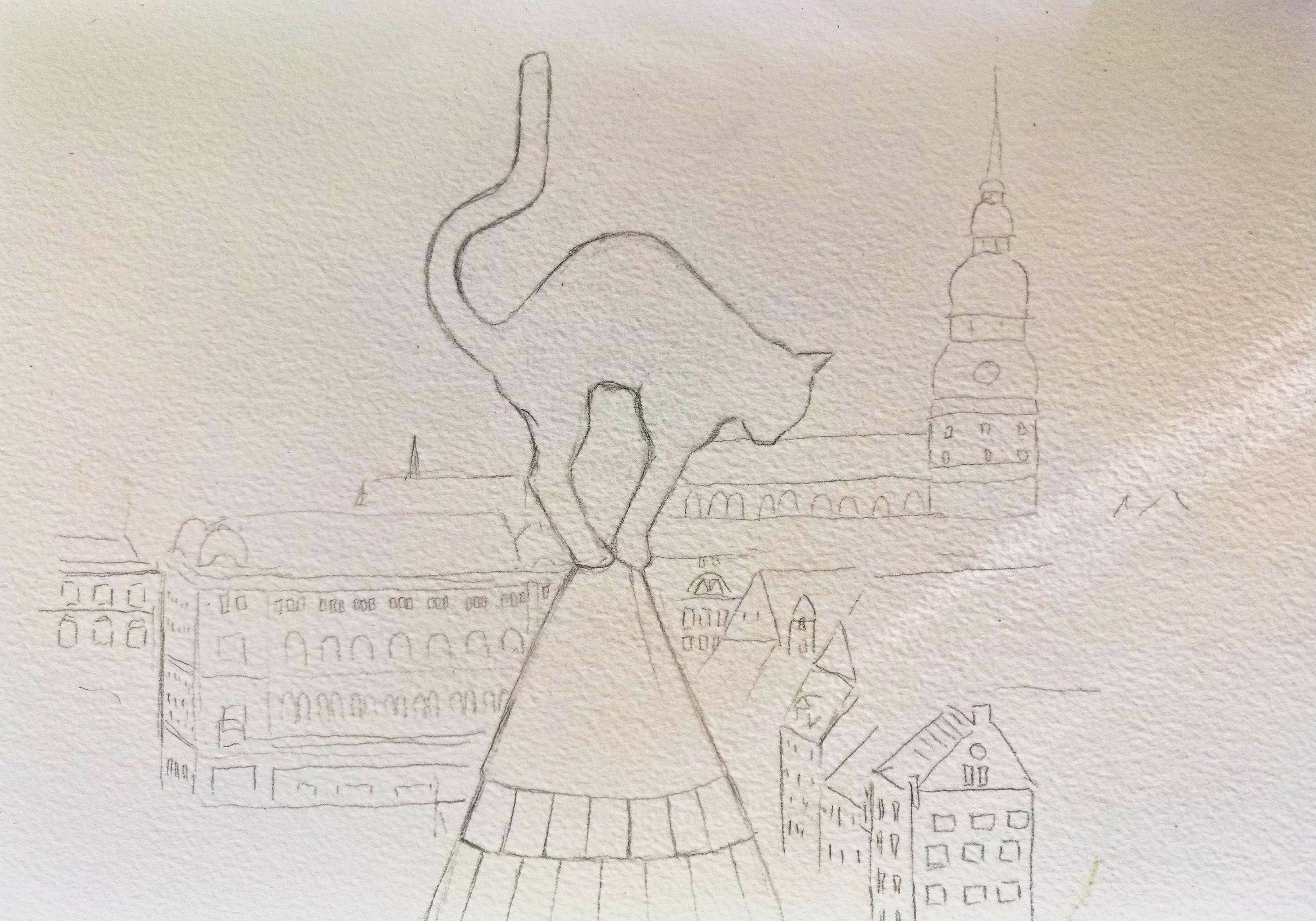 Old Town Riga Cat House Watercolor Painting Old Europe | Etsy