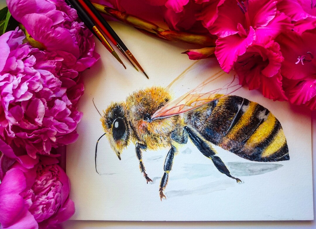 8x10'' Honey Bee Print, Watercolor Honeybee Print, Beekeepers Gift ...