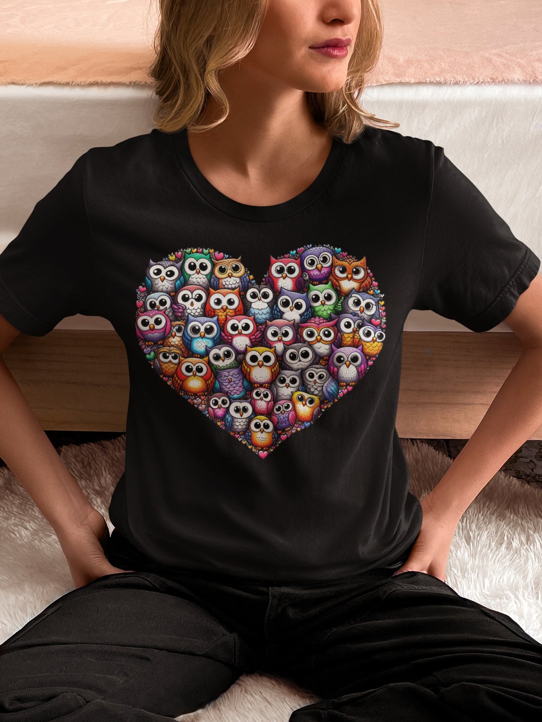 Colorful Owls, Owl Heart Love T-shirt, Cute Owls Gift, Bird Nerd ...