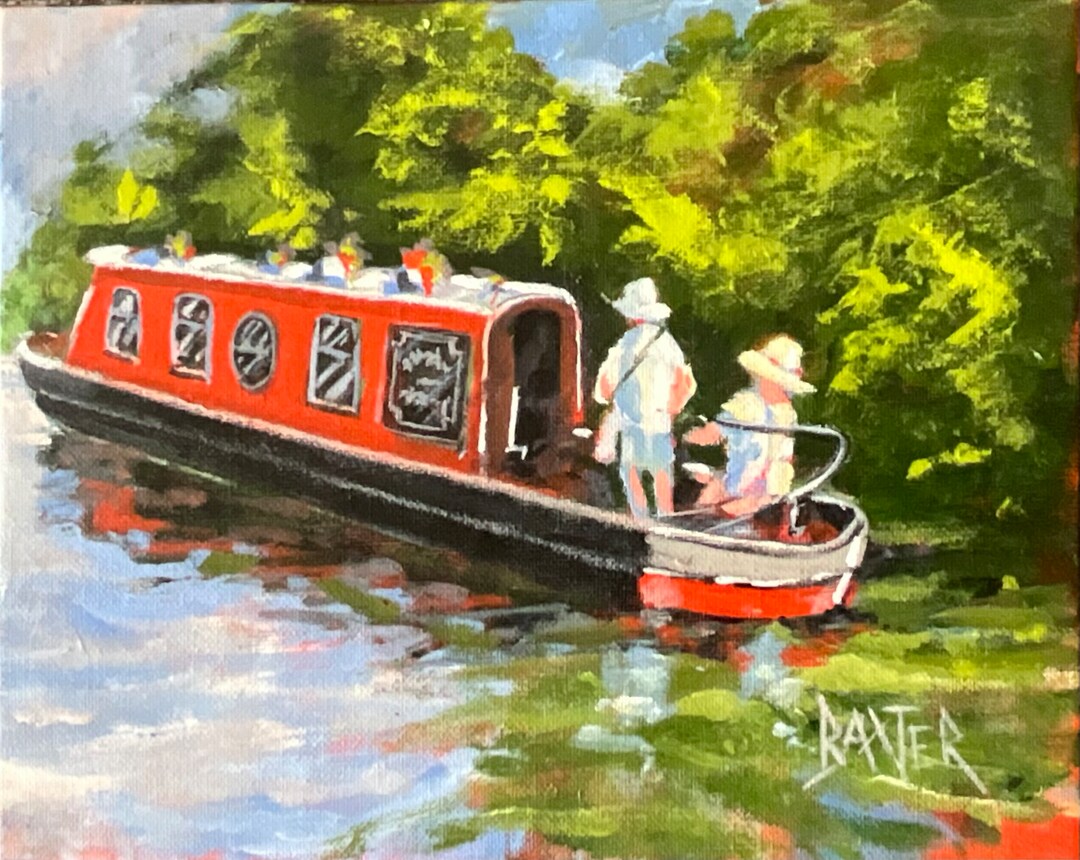 No Print Original Painting of a Canal Bat Holiday by Barry Baxter - Etsy