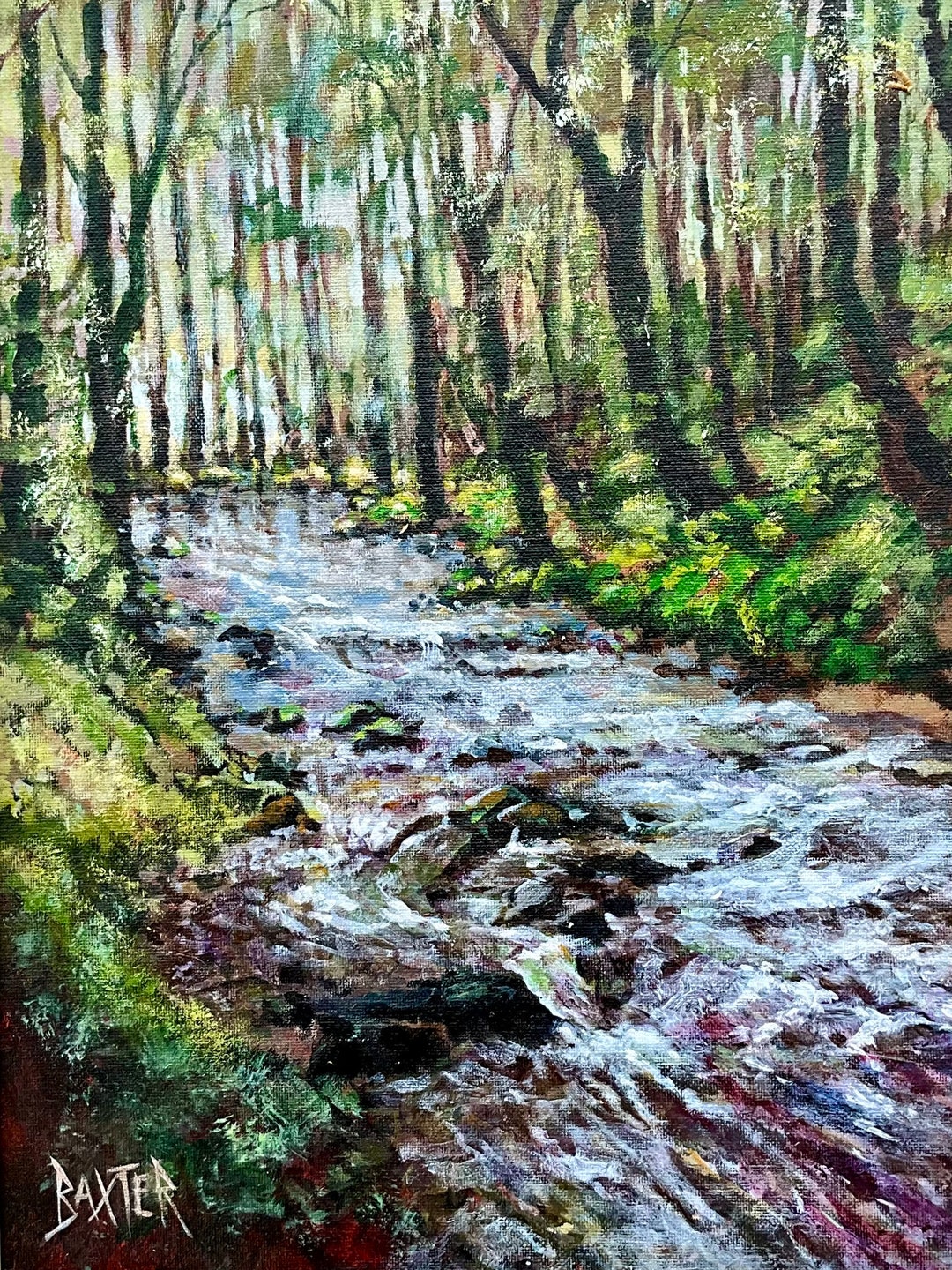 No Print Original Painting of a Stream in a Rustic Woodland by Barry ...