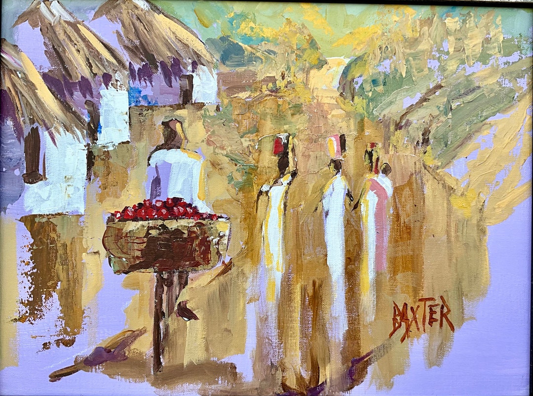 No Print Abstract and Colourful Painting of Life in Rural Africa by ...