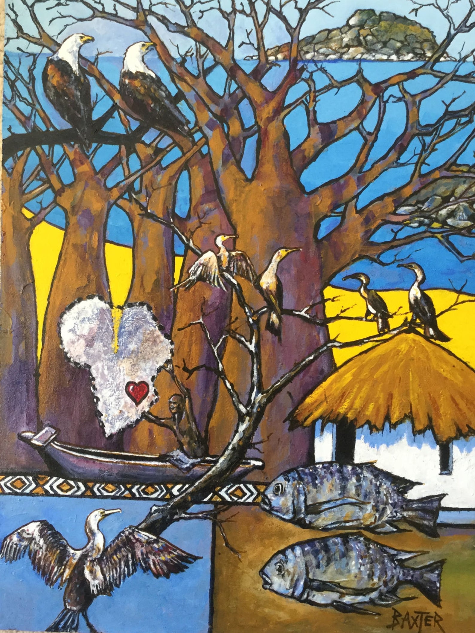 African Original Painting of Life in Lake Malawi, Not a Print - Etsy