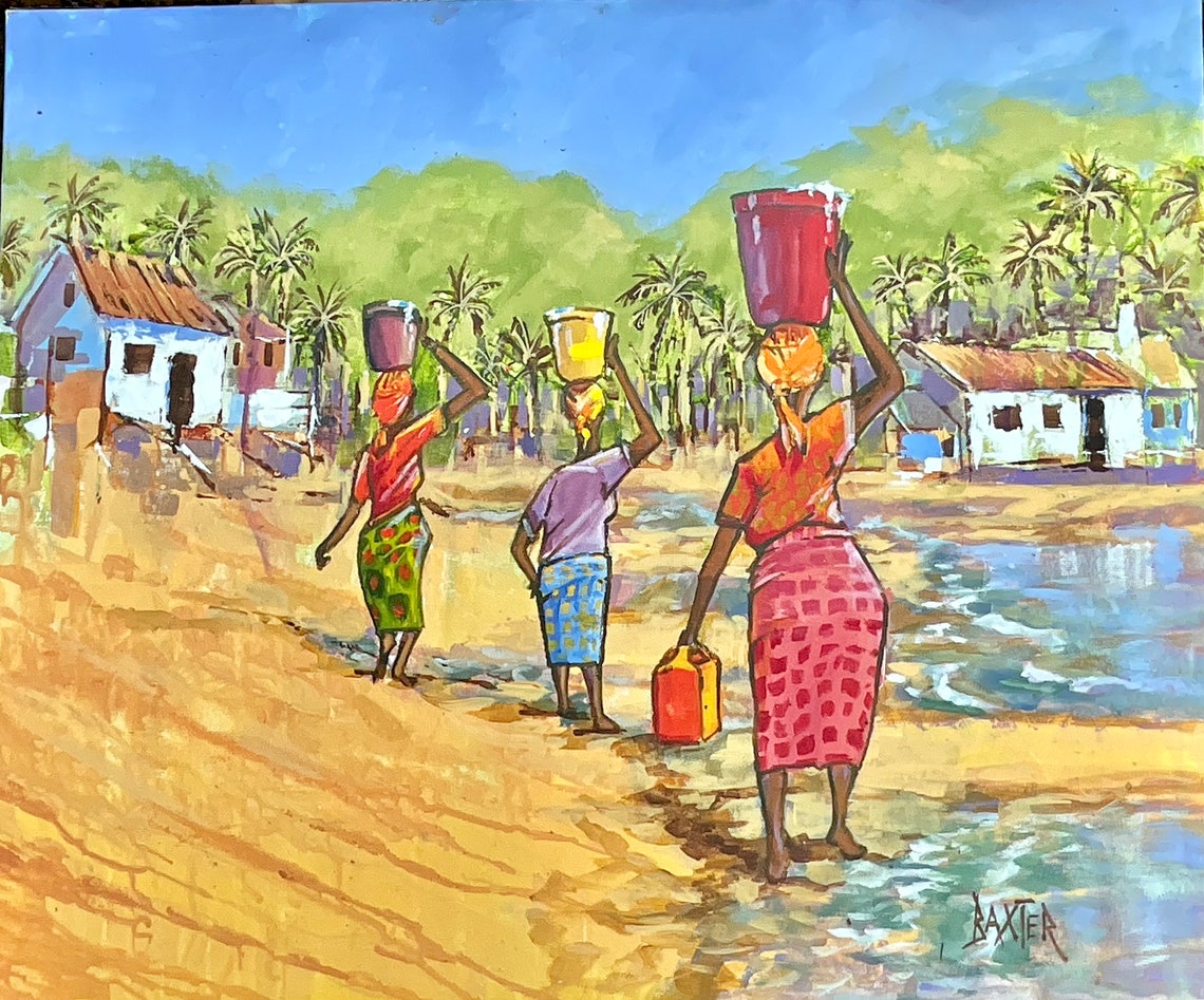 No Print Original and Colourful Painting of African Village Life by ...