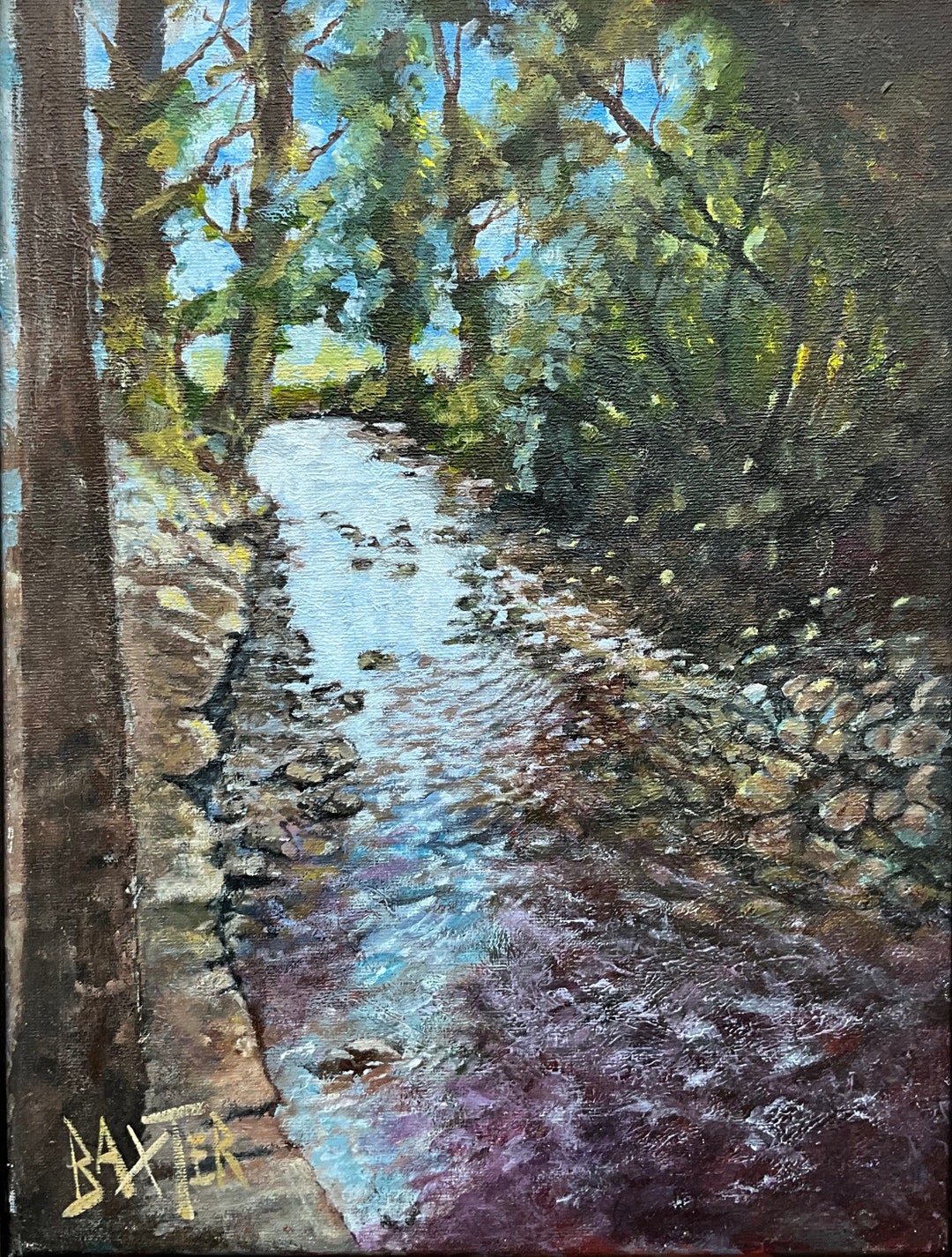 No Print Original Painting of a Forest Scene With Running Water by ...