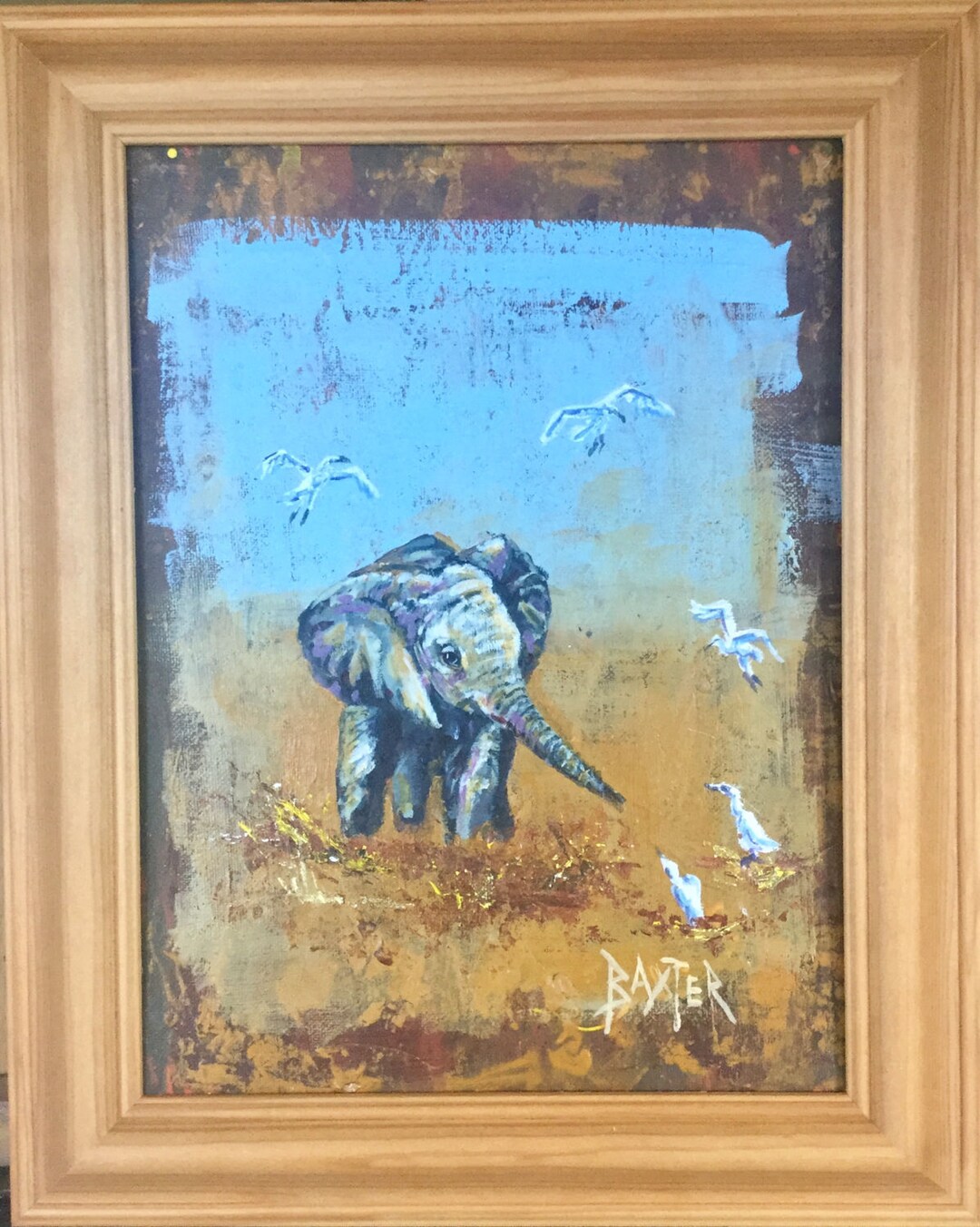 Charming Original African Scene of an Elephant Calf #2 by Barry Baxter ...