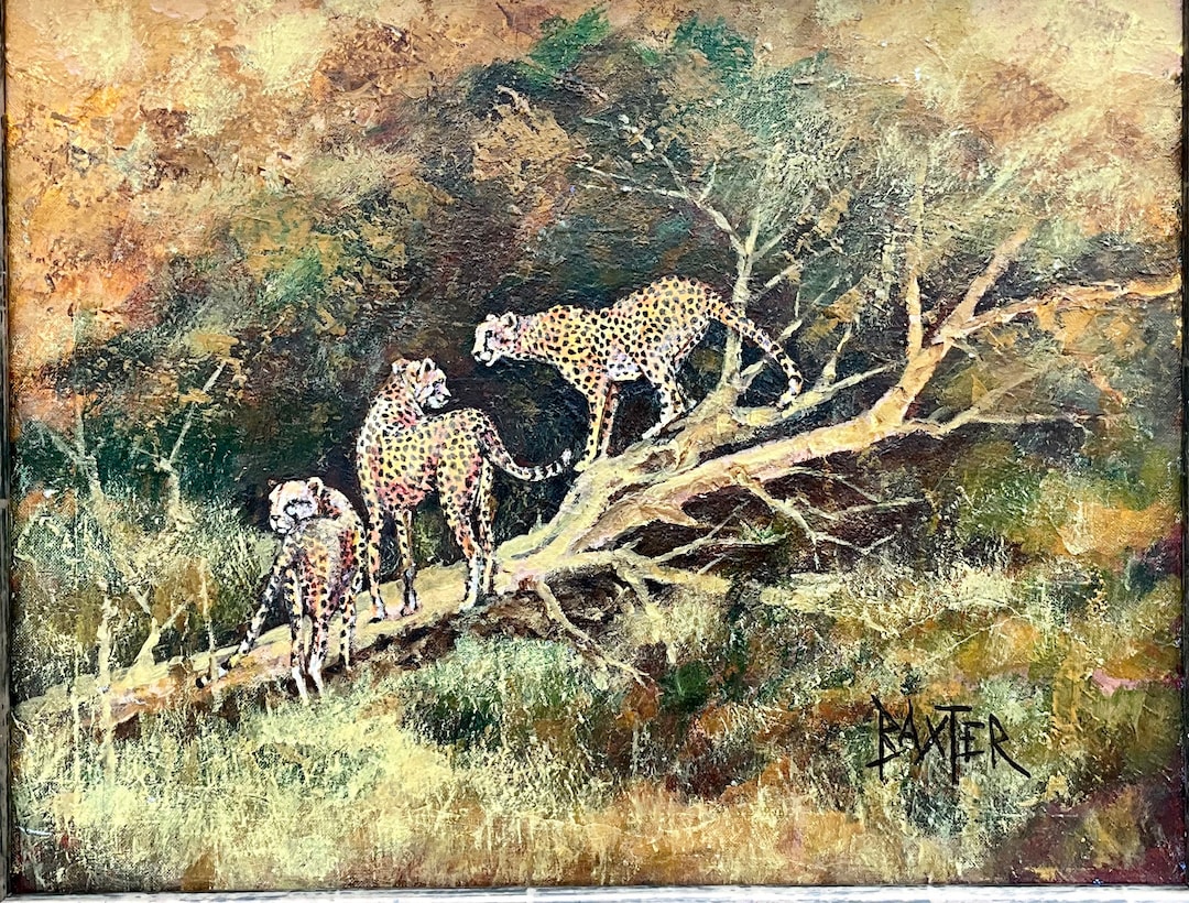 No Print Original Painting of Three Young Cheetahs on a Tree by Barry ...