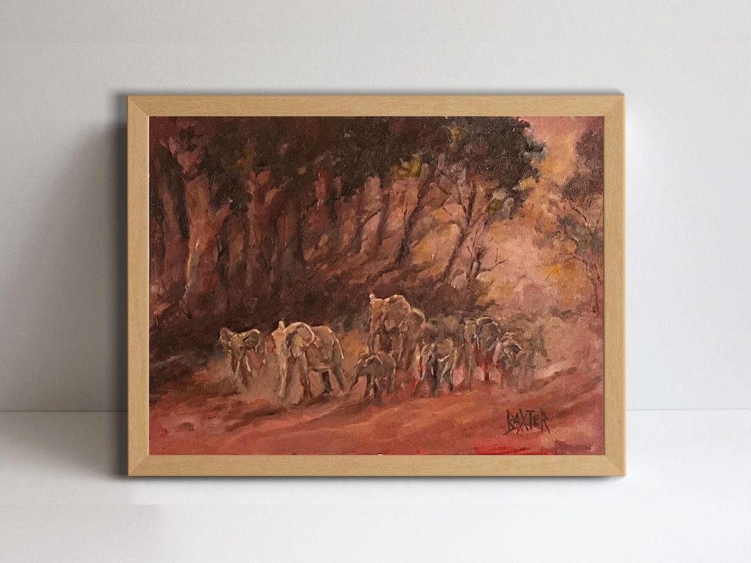 Original Oil Painting: African Elephants and Calves by Barry Baxter ...