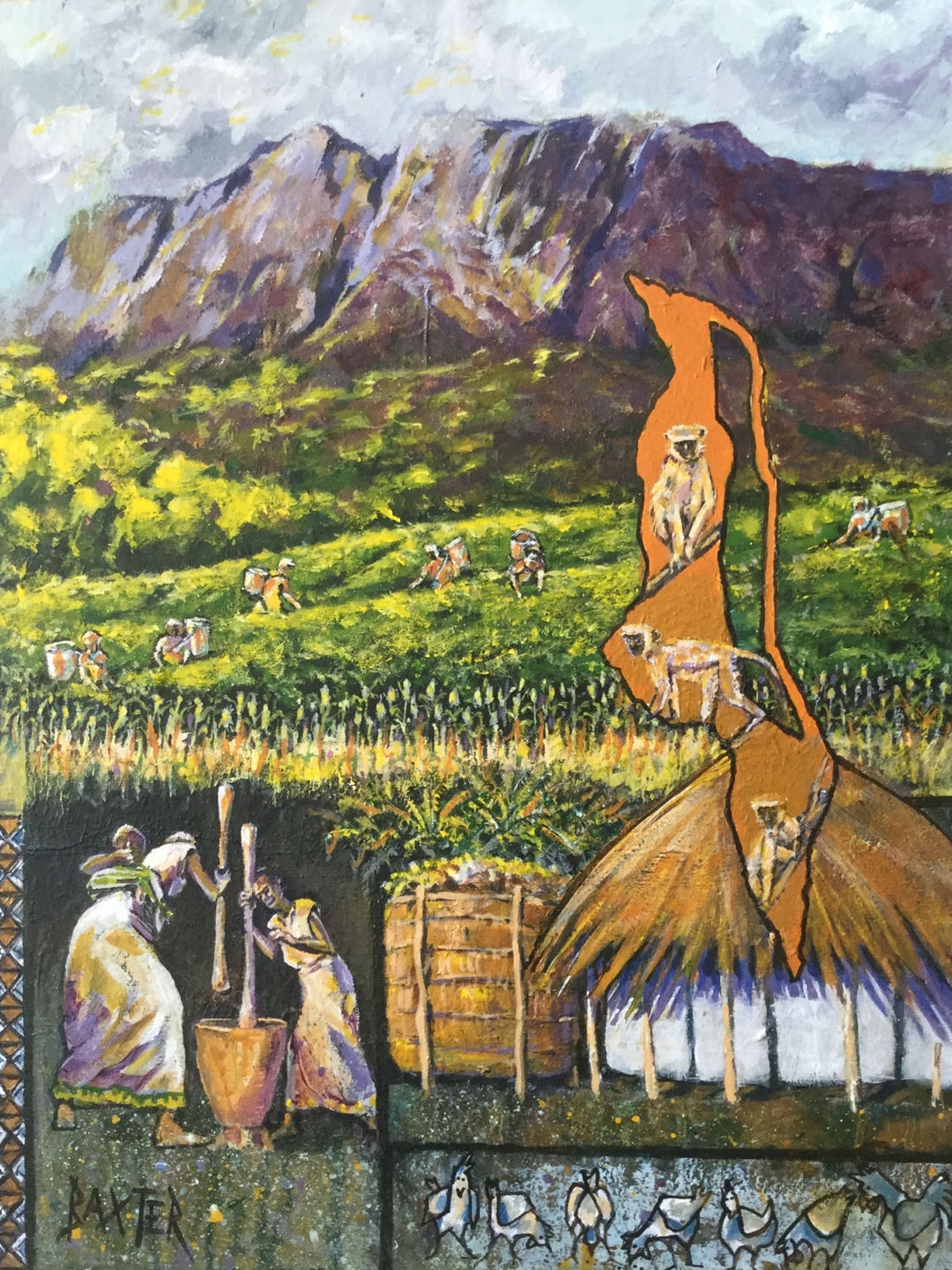 No Print , Original African Batik Style Painting of Rural Malawi by ...
