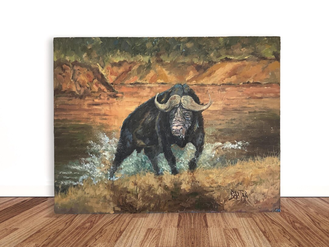 African Cape Buffalo, Original Signed Painting, Africa Wildlife by ...