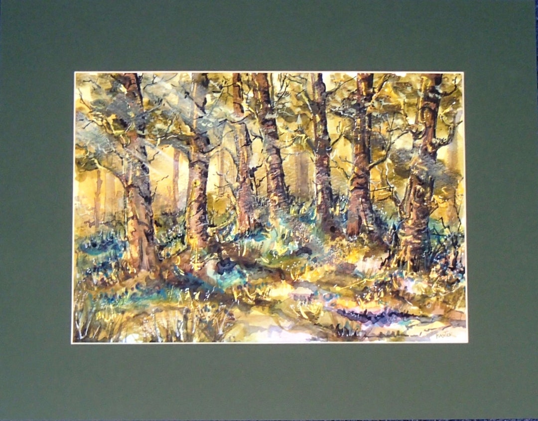 No Print; Atmospheric Water Colour Painting of Spring Trees in a Dense ...