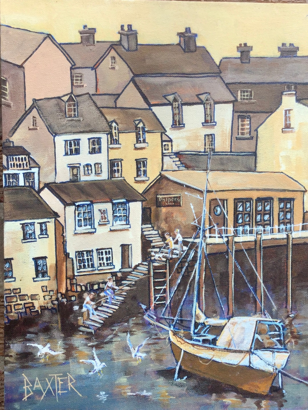 Not Print; Original Painting of Scenic Polperro Harbour by Barry Baxter ...