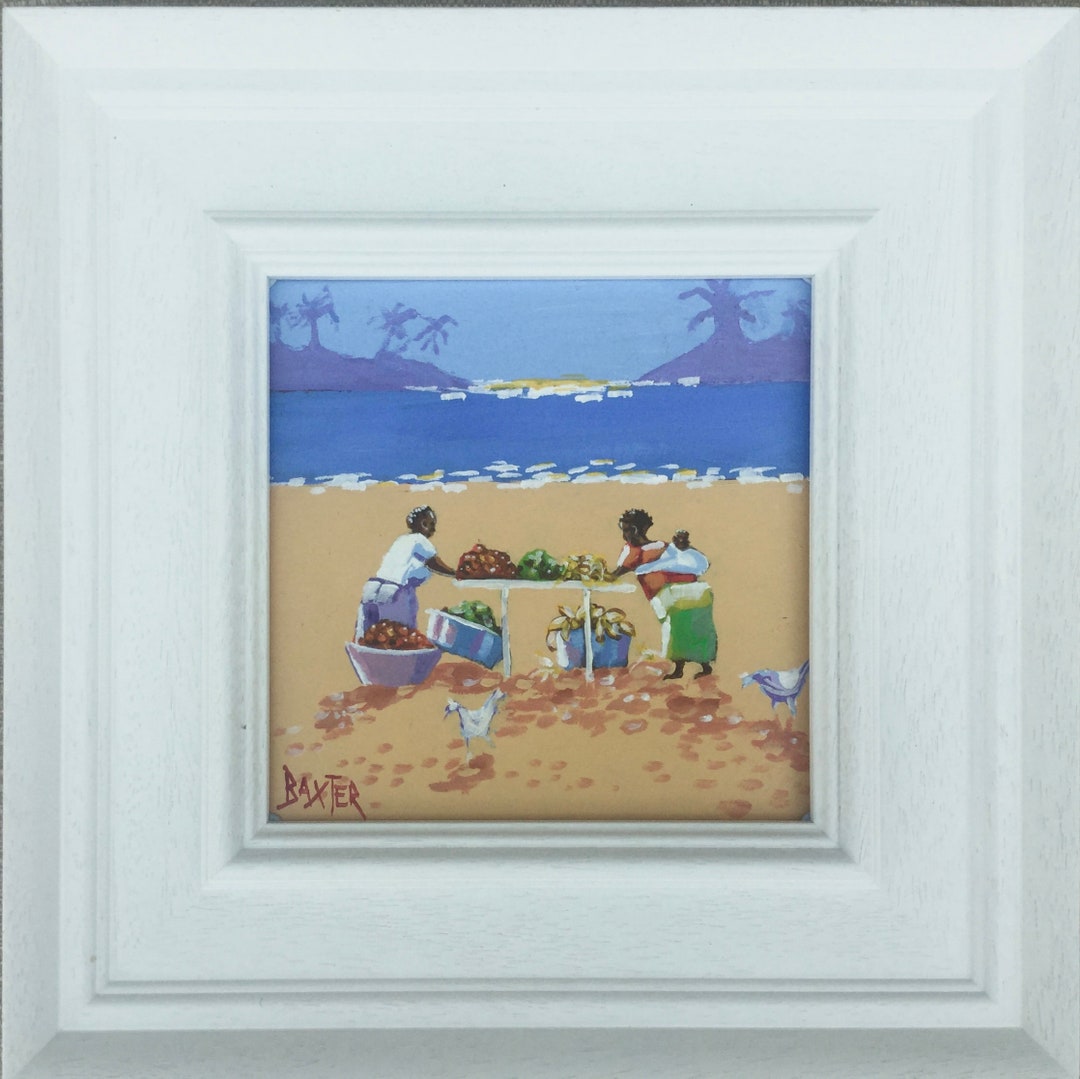 Vibrant African Lakeshore Market Scene - Original Acrylic Painting by ...