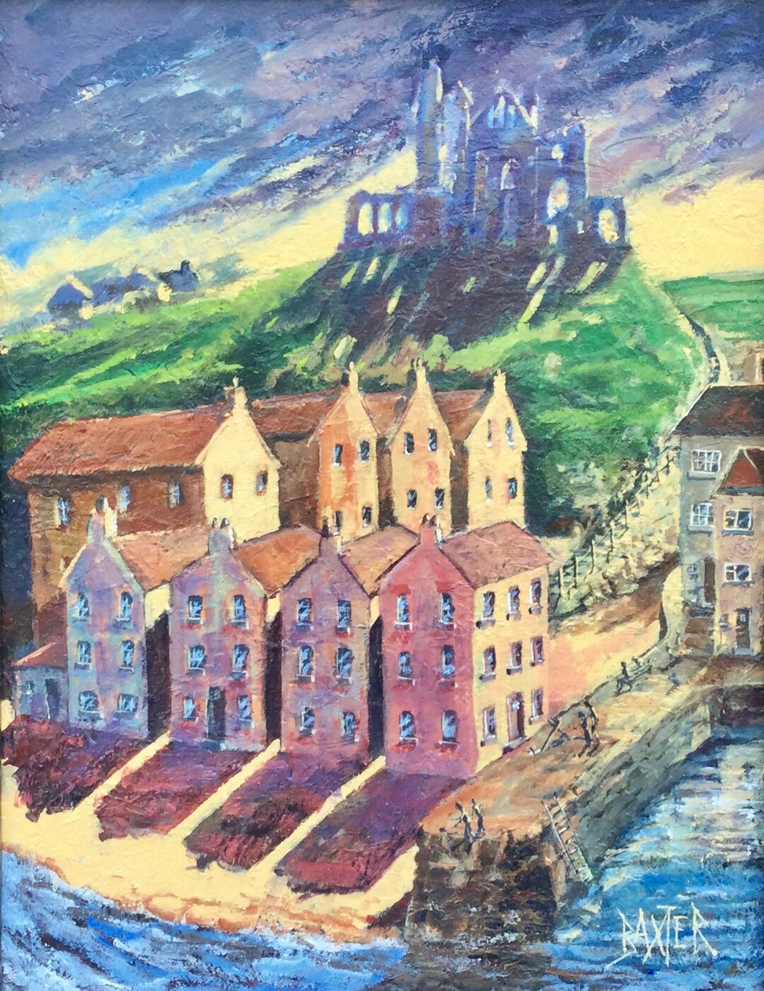 Original Painting of Whitby Coast and Abbey by Barry Baxter, Not a ...