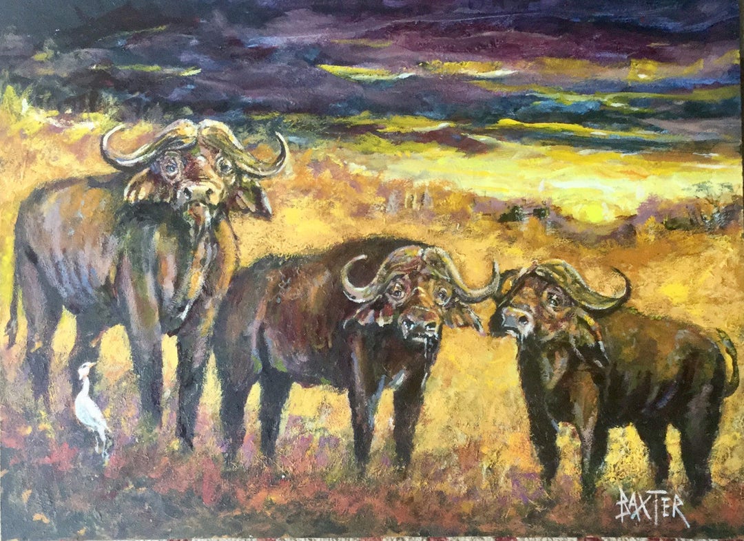 No Print; African Fauna Painting of Three Cape Buffalo by Barry Baxter ...