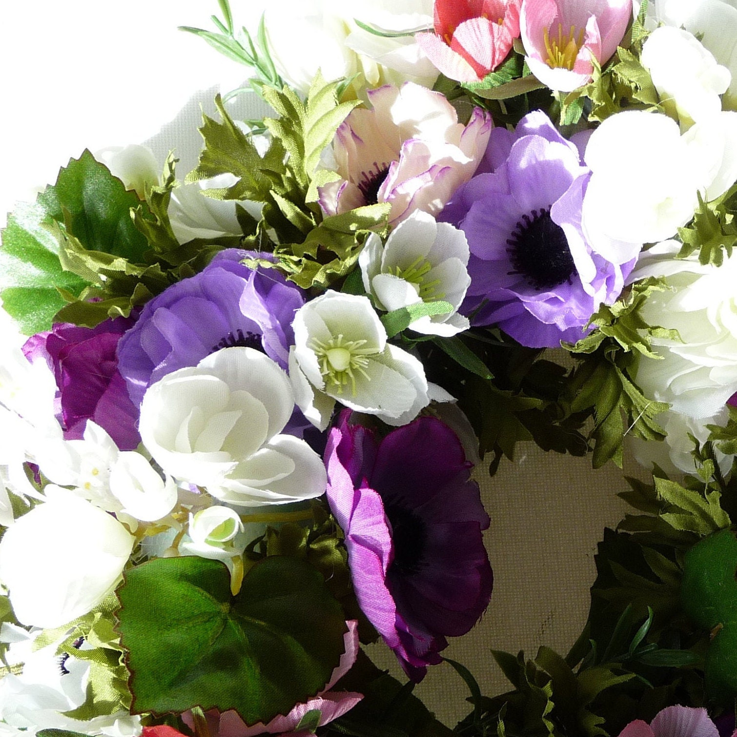 Flower Wreath/door Wreath Pink/purple/white anemone Flower Decoration ...