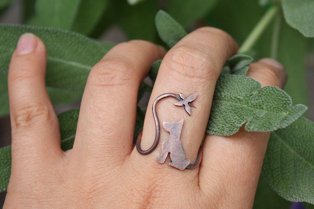 Dog Ring Puppy Ring Playing Dog Ring Dog and Butterfly | Etsy