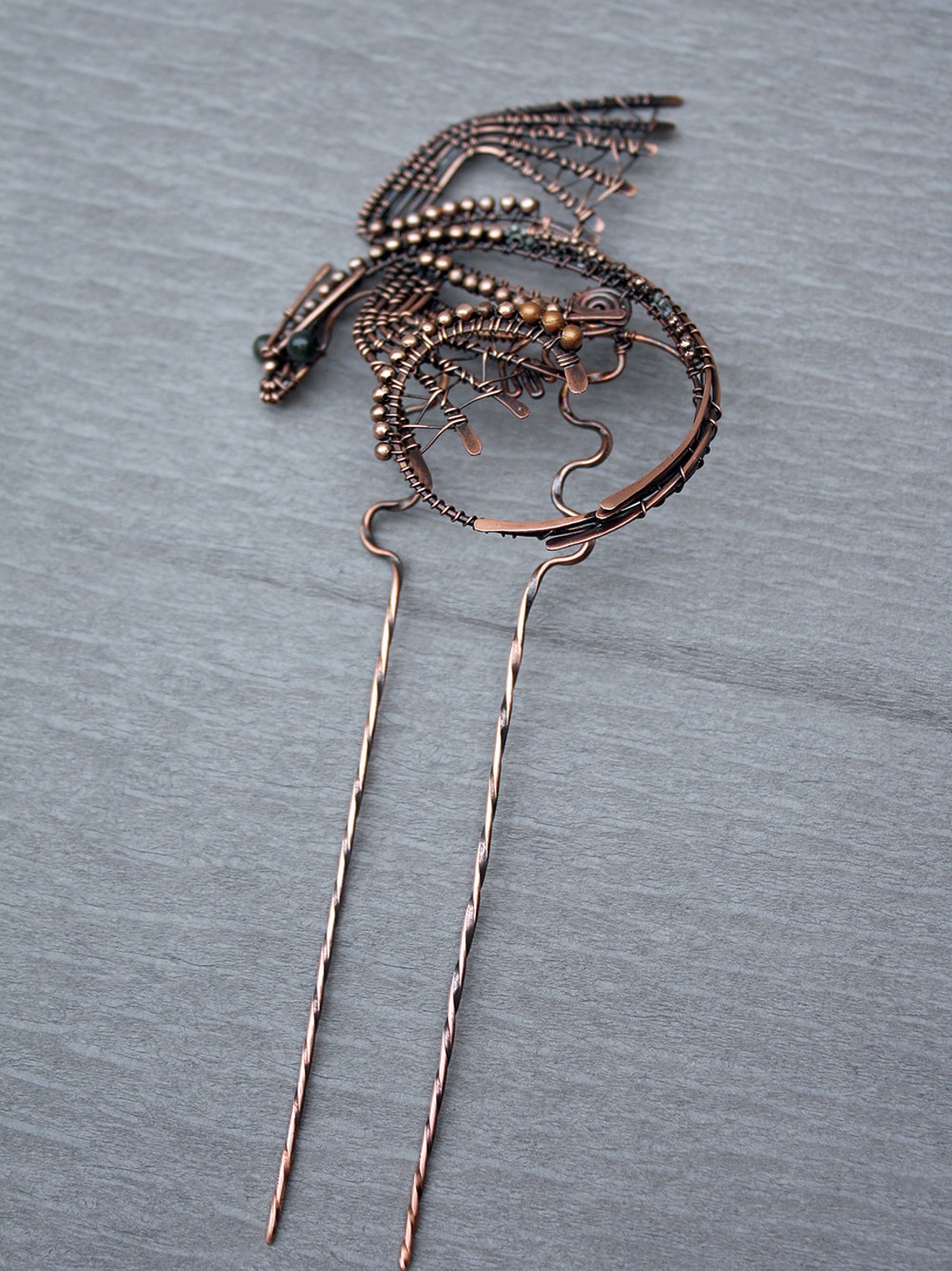 Copper Dragon Hairpin Wirewrapped Dragon Hairpin With | Etsy