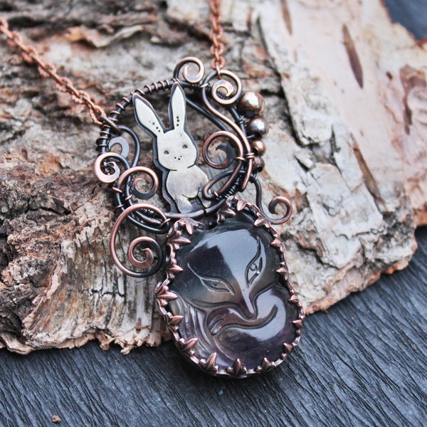 Rabbit and Fox Necklace - Etsy