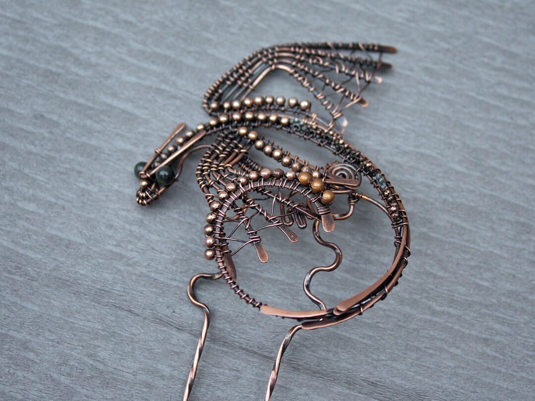 Copper Dragon Hairpin - Wirewrapped Dragon Hairpin With Labradorite ...