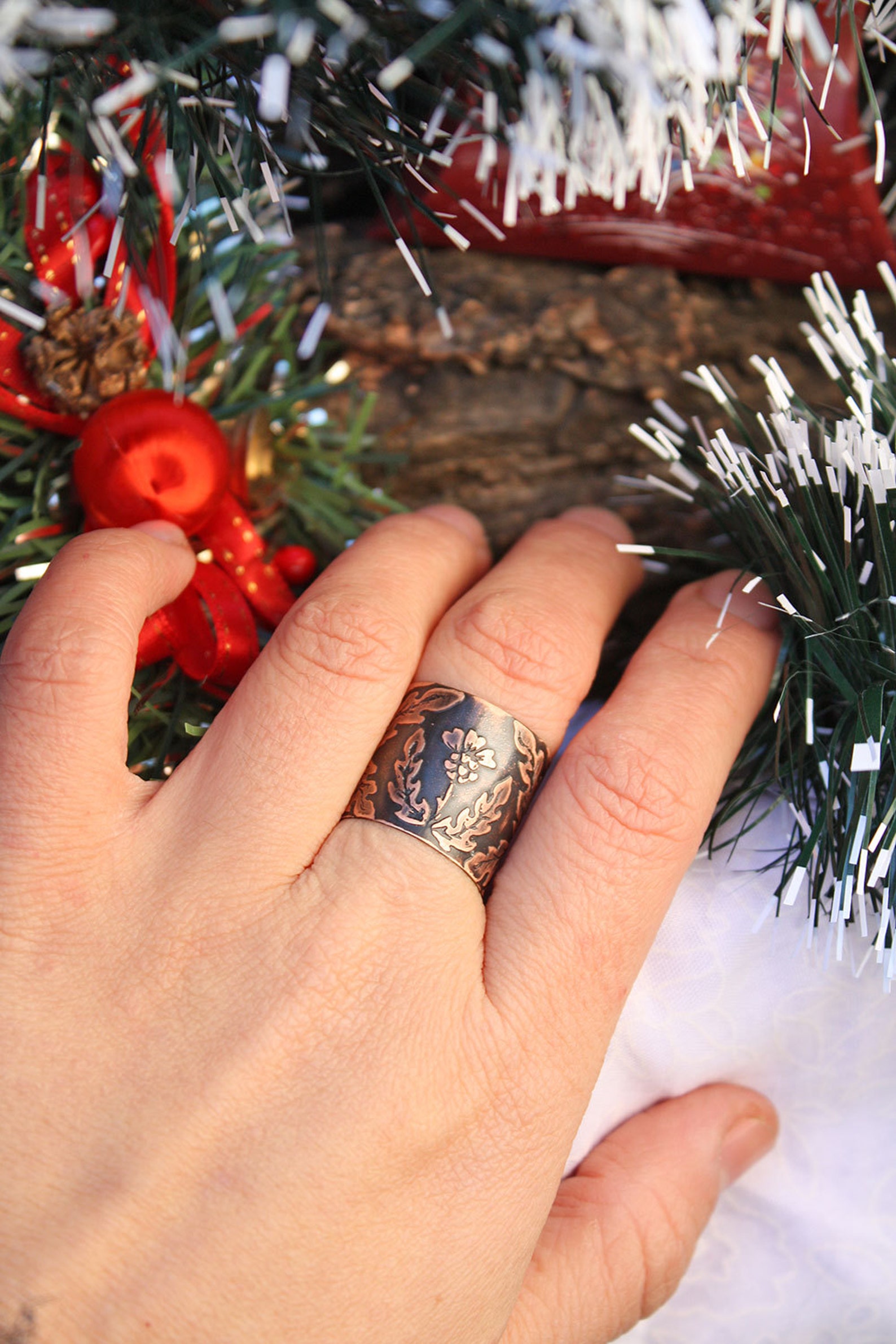 Thistle Ring With One Flower Copper Ring Etching Ring | Etsy