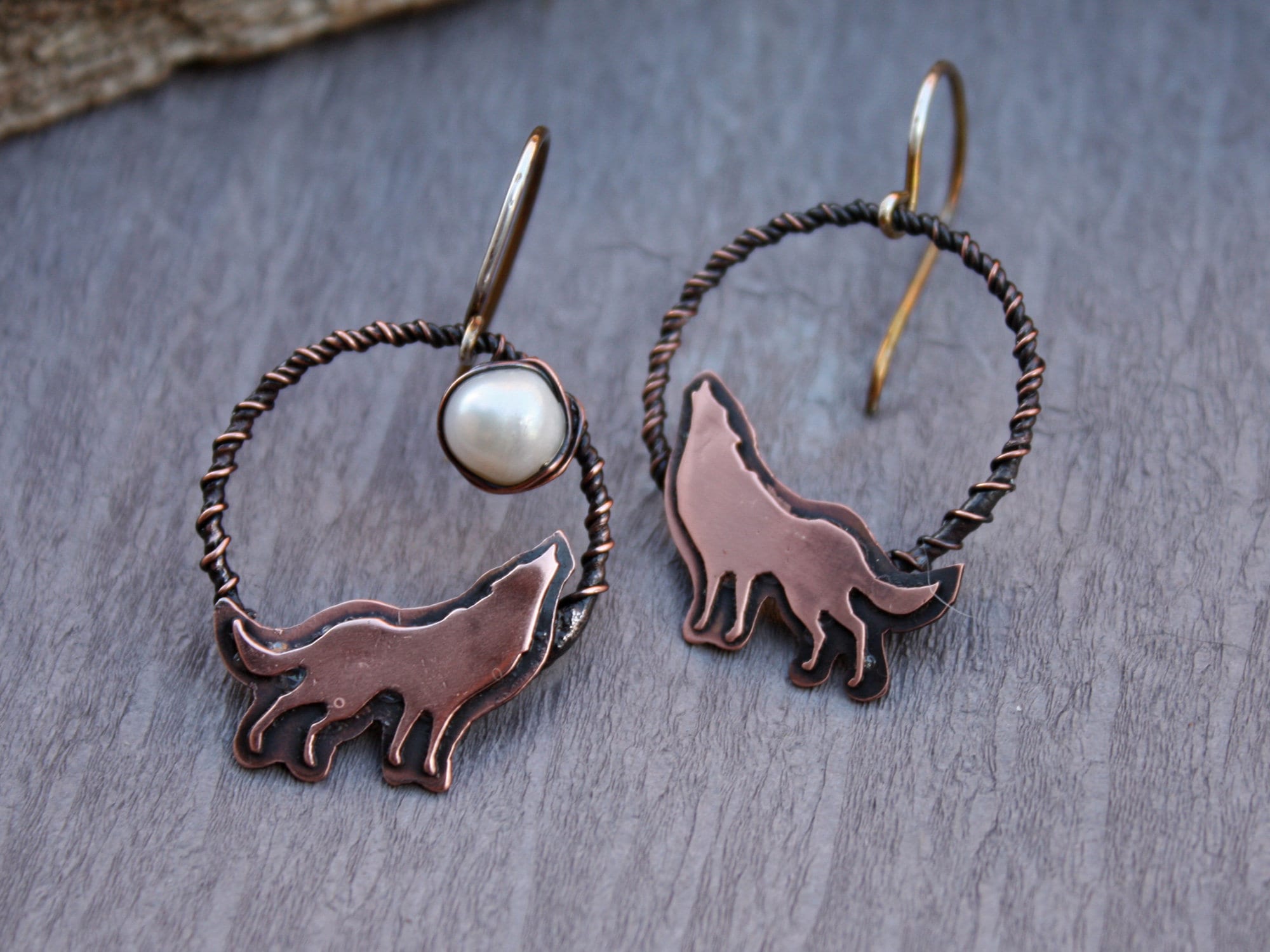 Copper Wolves Earrings Copper Howling Wolf Earrings Wolf | Etsy