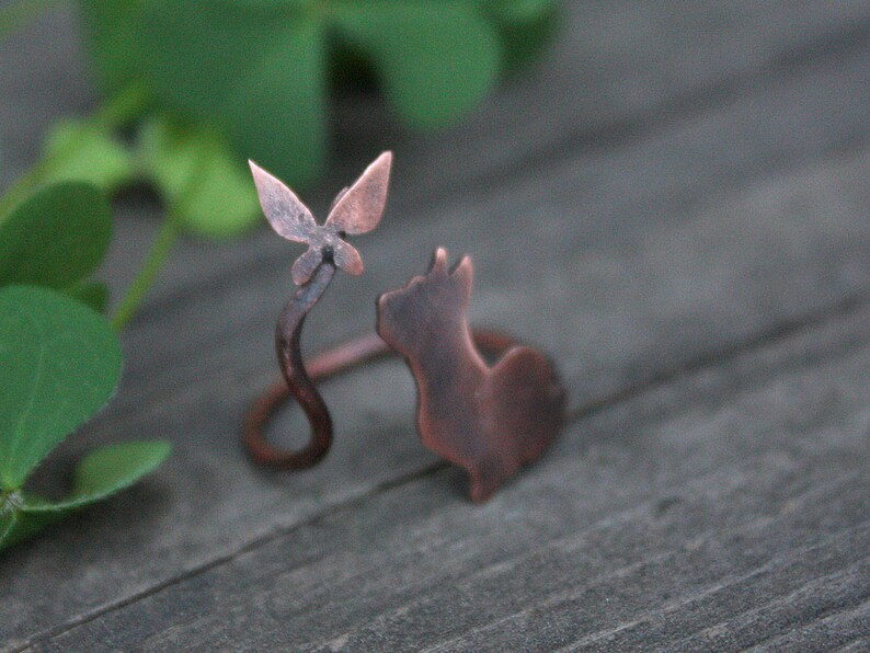 Cat Ring Kitty Ring Hunting Cat Ring Cat And Butterfly | Etsy
