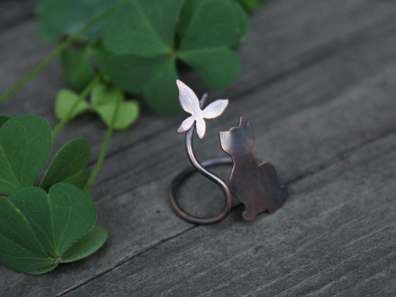 Cat Ring Kitty Ring Hunting Cat Ring Cat And Butterfly | Etsy