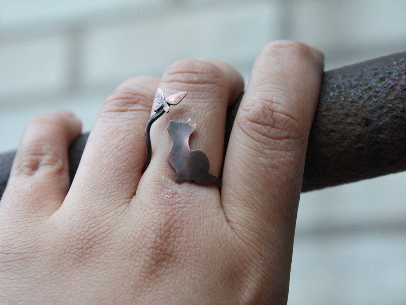 Cat Ring Kitty Ring Hunting Cat Ring Cat And Butterfly | Etsy