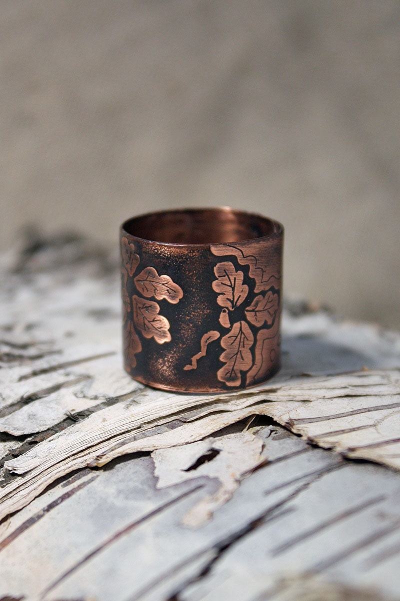 Copper Oak Ring - Acorn and Leaves Ring - Wicca Ring - Witch Ring ...