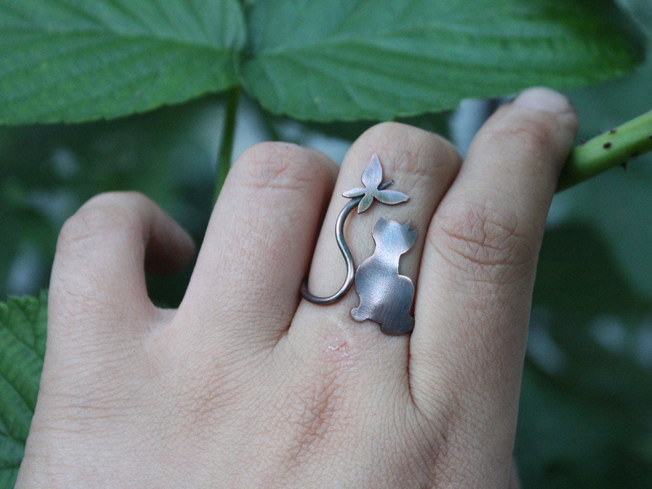 Cat Ring Kitty Ring Hunting Cat Ring Cat And Butterfly | Etsy