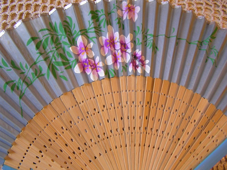 Vintage Blue Fan With Pink & Mauve Flowers, Collector's Item, - Etsy Canada