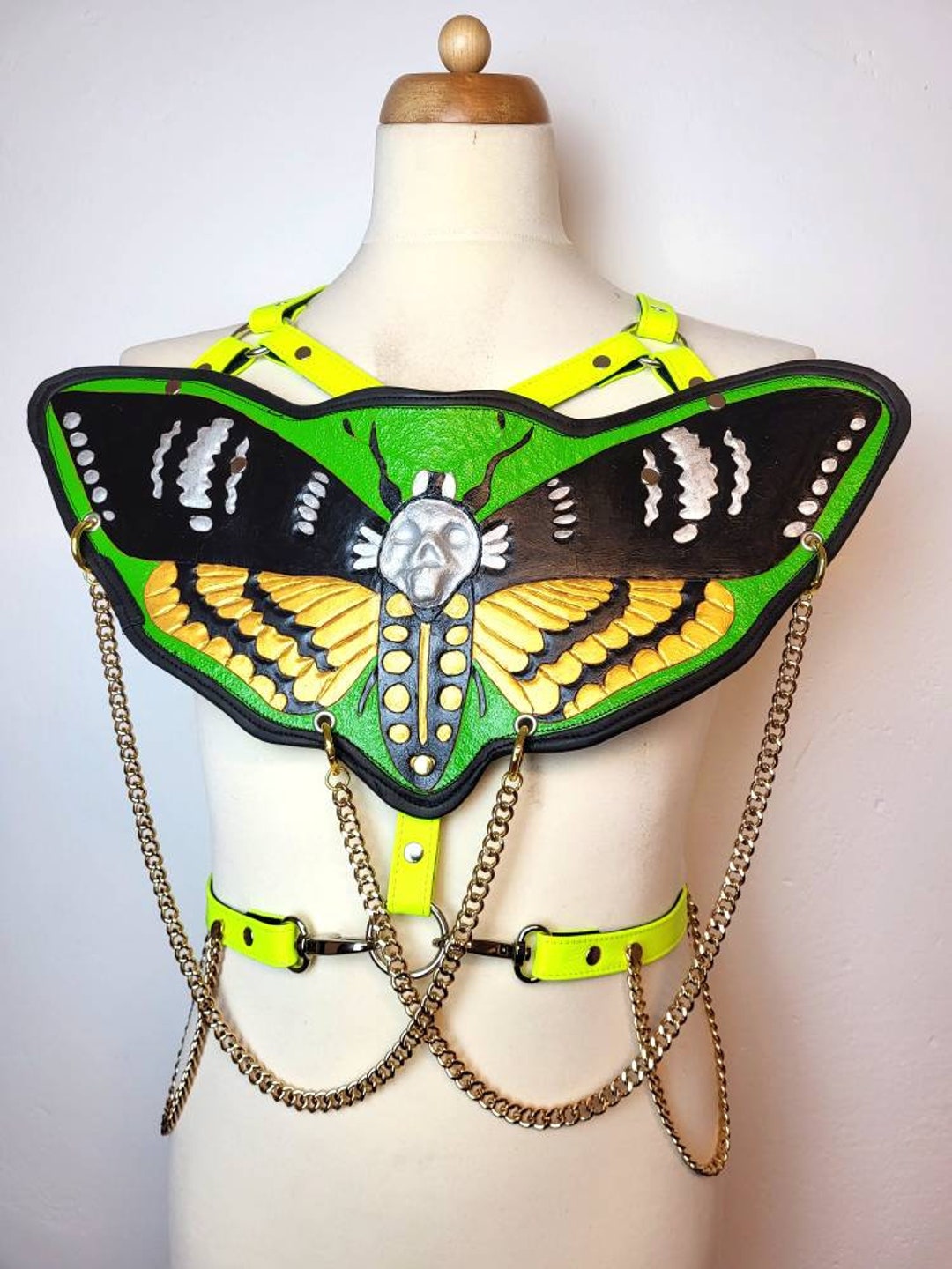 Leather Harness Special art Moth With Chains Size - Etsy