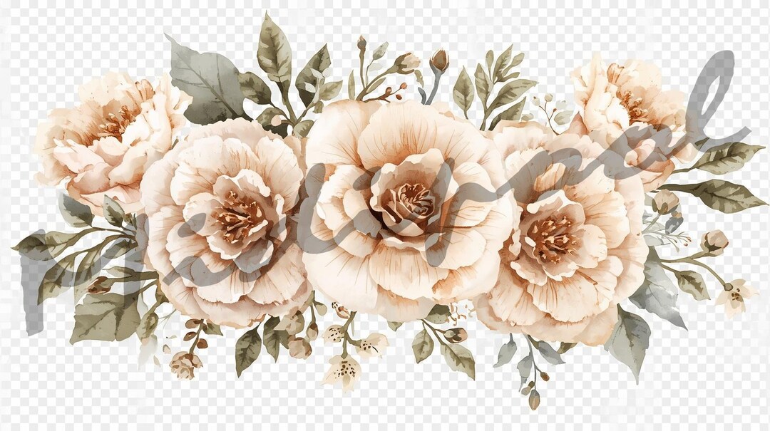 Neutral Wedding Floral PNG, Beige Watercolor Flower Arrangement ...