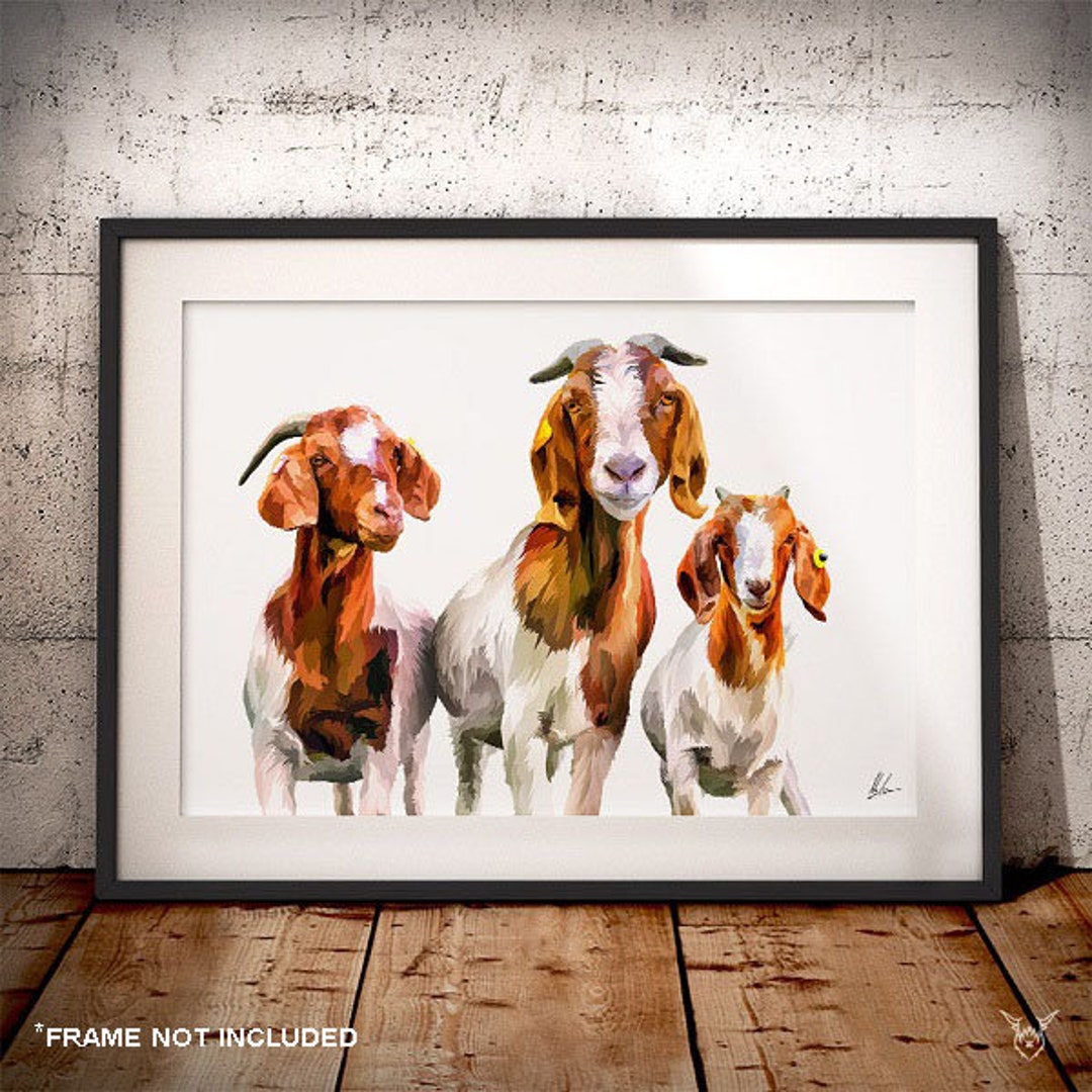 Trio Boer Goats Painting - Goat Family Painting - Boer Goats Art Print ...