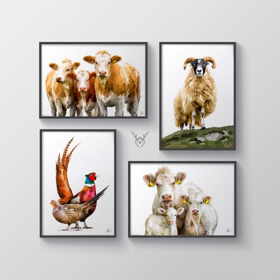 Simmental Cattle Art Print - Cattle Painting - Simmental Cows - Cow Art ...