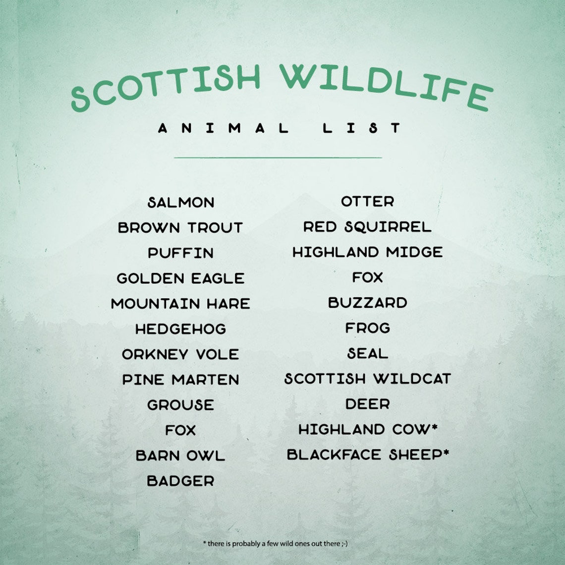Scottish ANIMALS Print British WILDLIFE Print Wildlife | Etsy