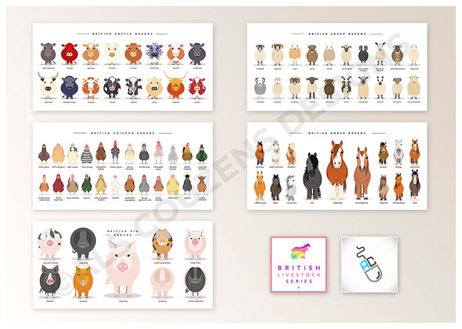 Farm Animal Greeting Cards Pack of 5 Cards Farm Animal | Etsy