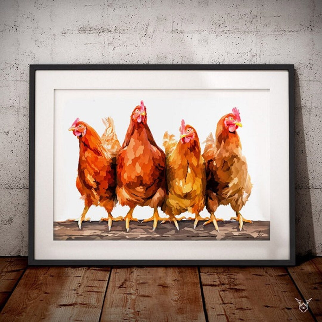 Chicken Print Row of Chickens Chicken Painting Chicken - Etsy