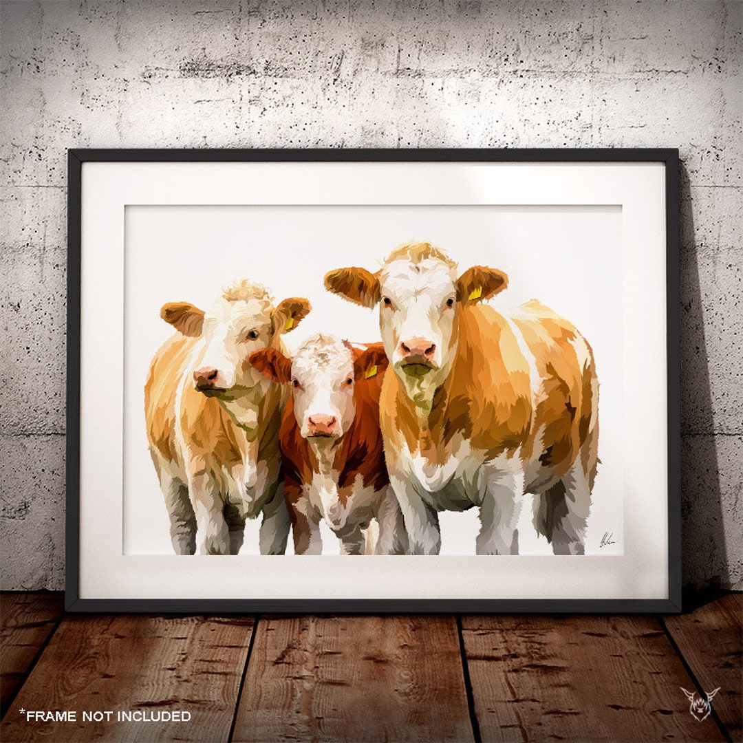 Simmental Cattle Art Print - Cattle Painting - Simmental Cows - Cow Art ...